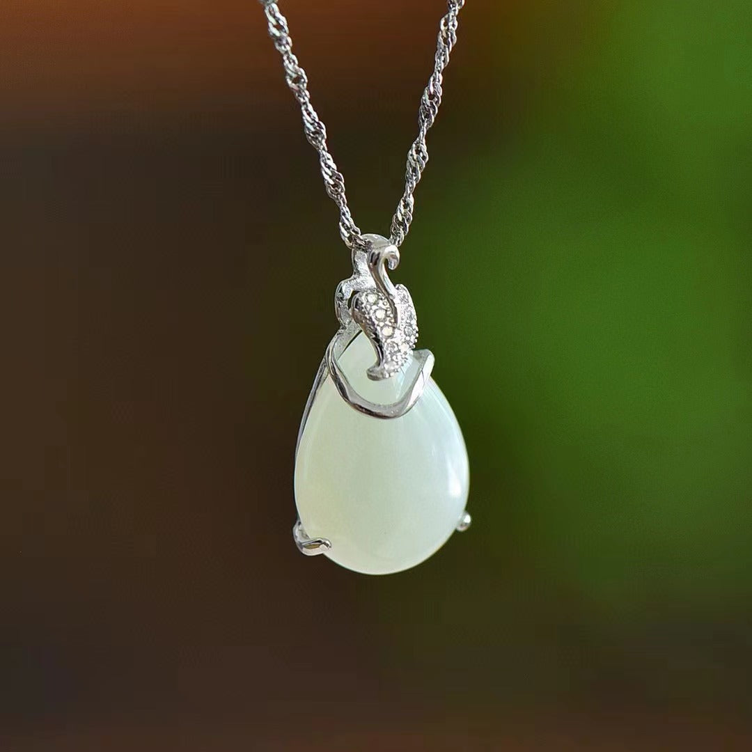 0759 Set Kalung Daun Giok Hetian Alami dari Giok Perak 925 yang bersih ...