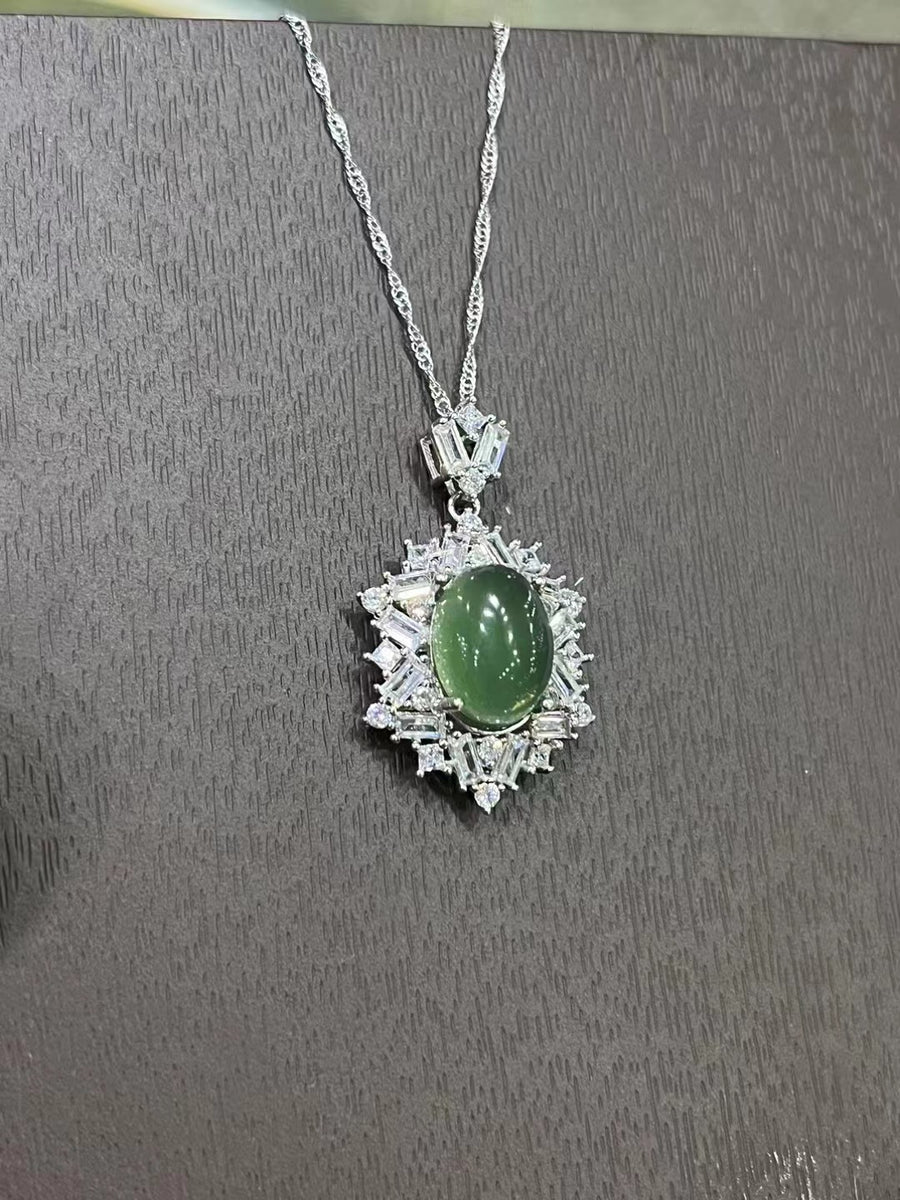 Set Kalung Giok Alami dari 925 Perak Giok bersih, halus dan hangat Ter ...