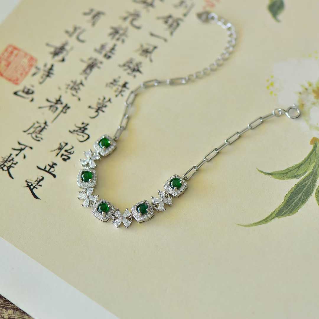 Gelang zirkon cabochon giok bertatahkan perak 35021#925. Gelang perak ...