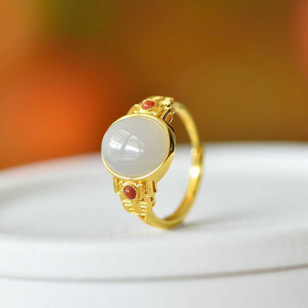 Cincin perak sterling 925 dengan cabochon giok Qinghai berwarna ungu b ...