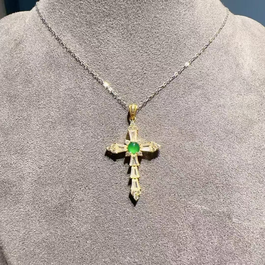 Kalung Salib Giok Guatemala alami yang terbuat dari batu giok perak 92 ...