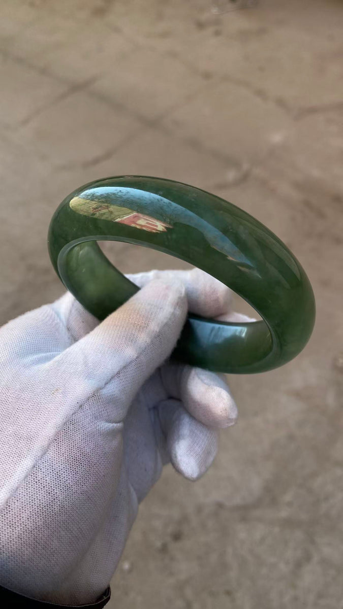 Gelang giok Xiuyan hijau penuh yang indah, diameter dalam 65,6mm, leba ...