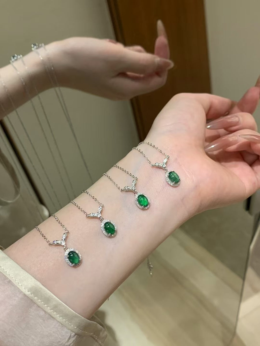 Kalung Jadeite Alami yang terbuat dari perak 925, giok yang bersih dan ...