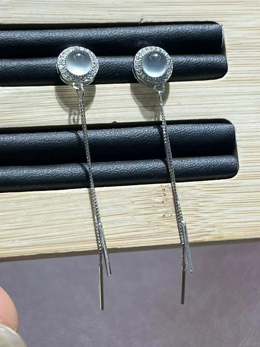 Kabel Telinga Giok Alami 925 Tatahan Perak Ukuran 6mm Giok bersih dan ...